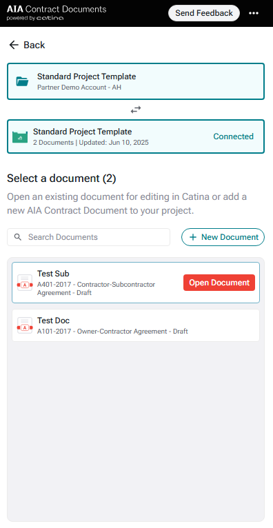 Procore Integration with Catina – AIA Contract Documents