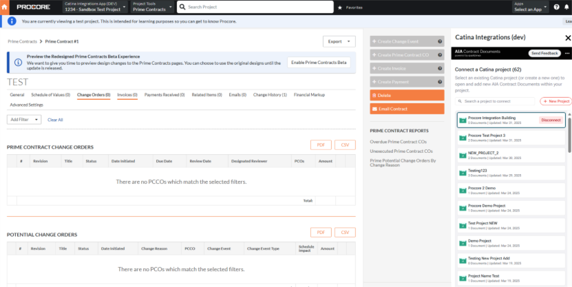 Procore Integration with Catina – AIA Contract Documents